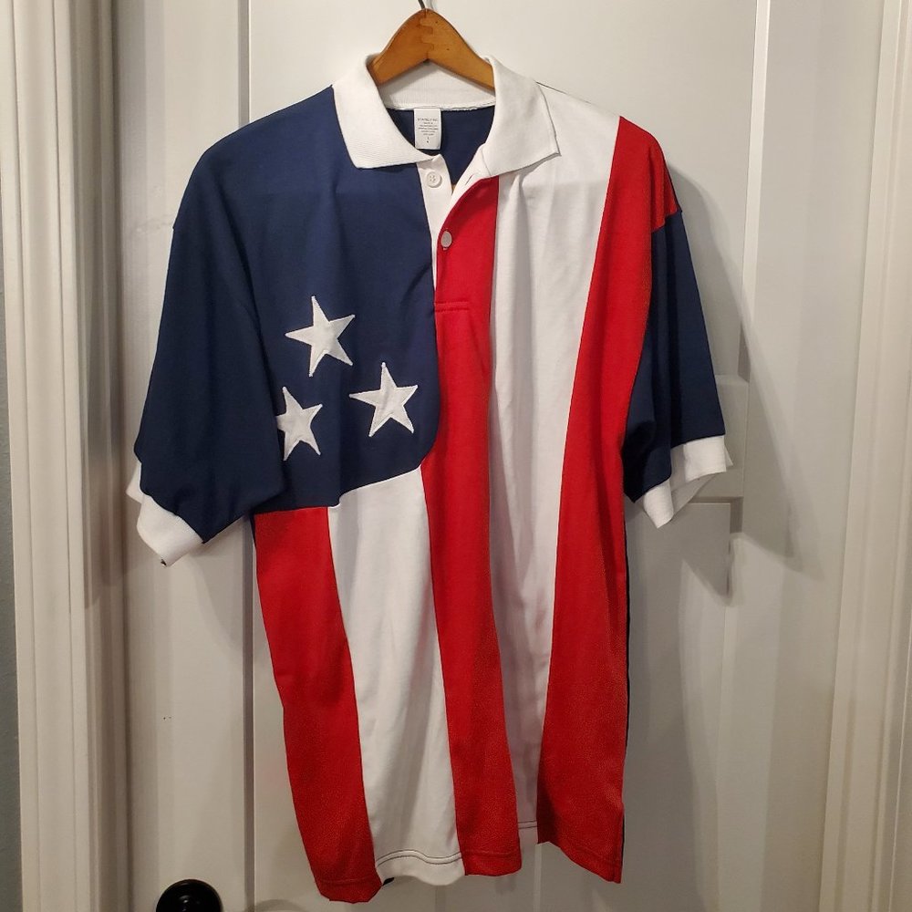Vintage Stately Inc. Stars And Stripes Polo Shirt Siz… - Gem
